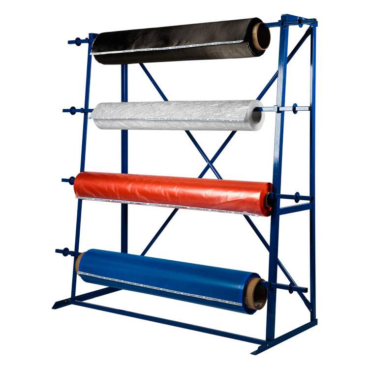 Four Roll Fabric Rack ideal for vertical spaces in stock | Fibre Glast